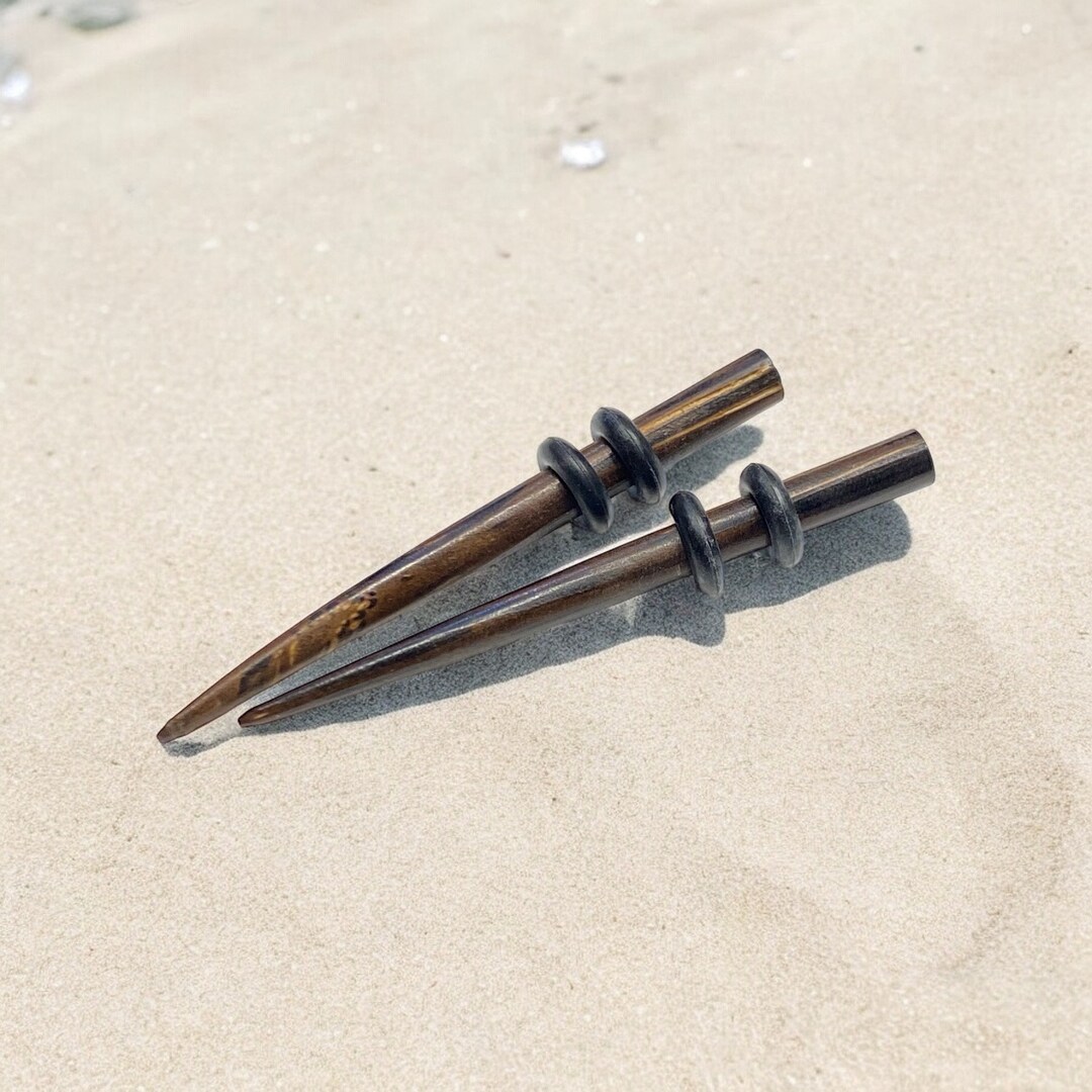 Taper Stretching Kit - SET of 2 - 0g 8g 6g 4g 2g - Natural Cocoa Wood Tapers - Body Piercing ...