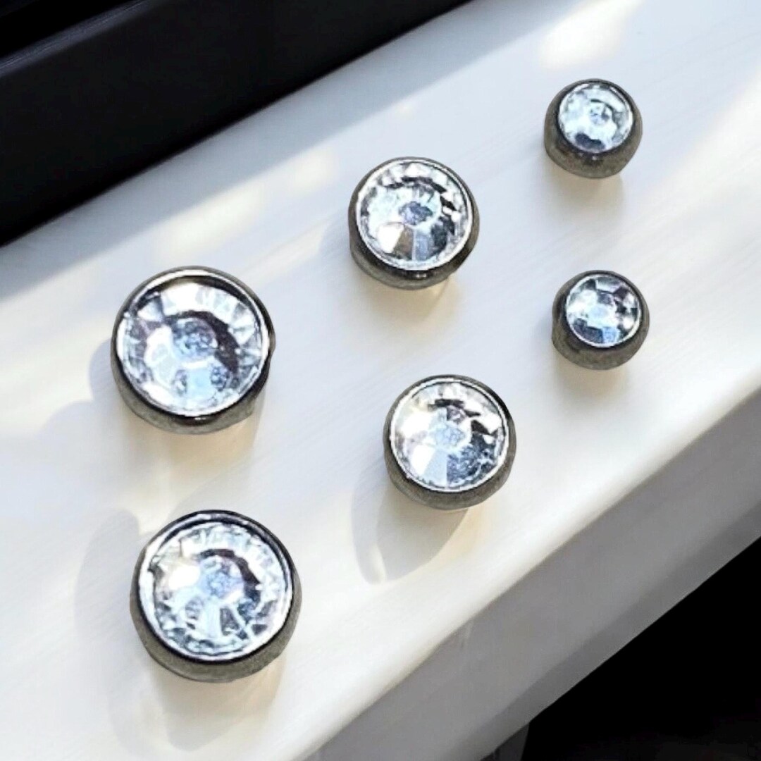 Crystal & TITANIUM Ball Ends 14g to 8g External Thread Bar Barbell Nut ...