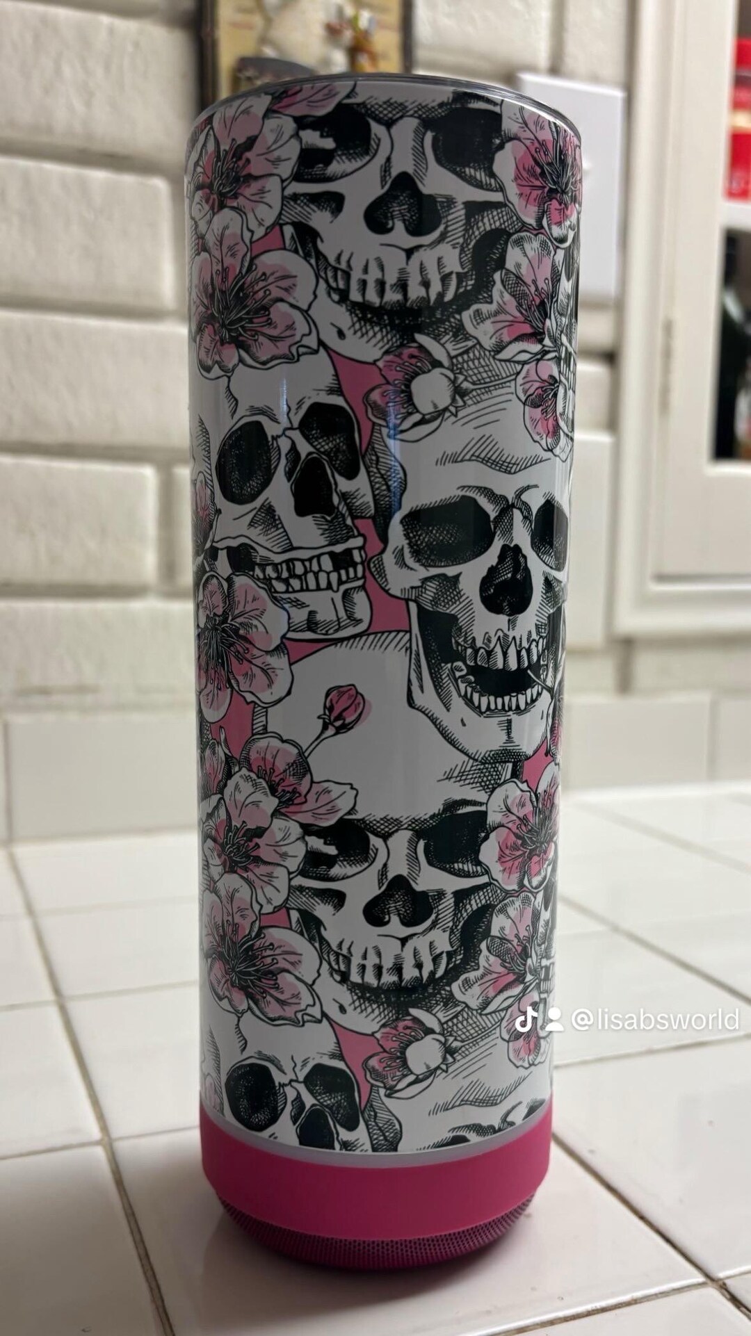 Skull and Pink Flowers 20 Oz Tumbler With Bluetooth Speaker! - Etsy