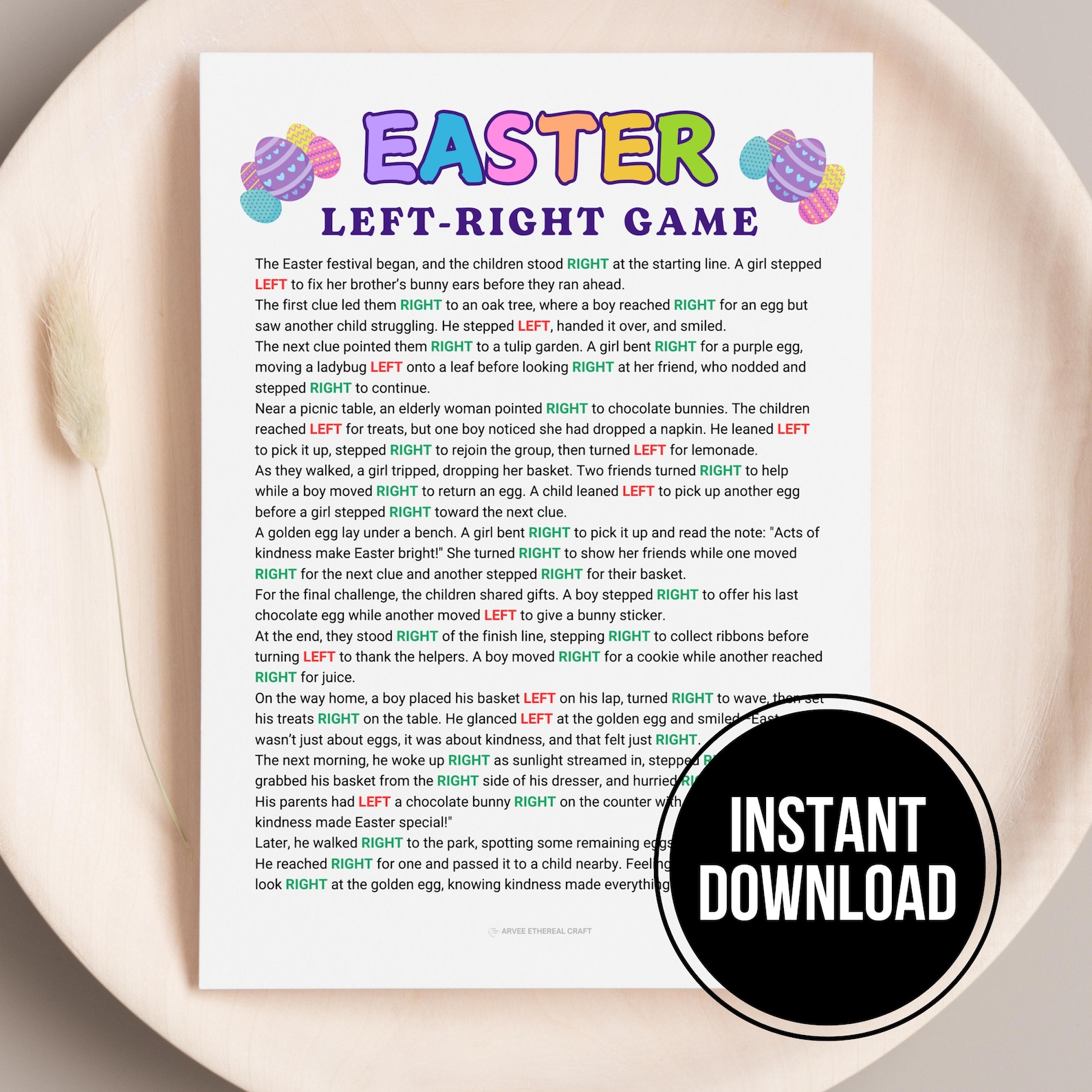 Easter Left Right Games, Printable Easter Story, Easter Activity Pass ...