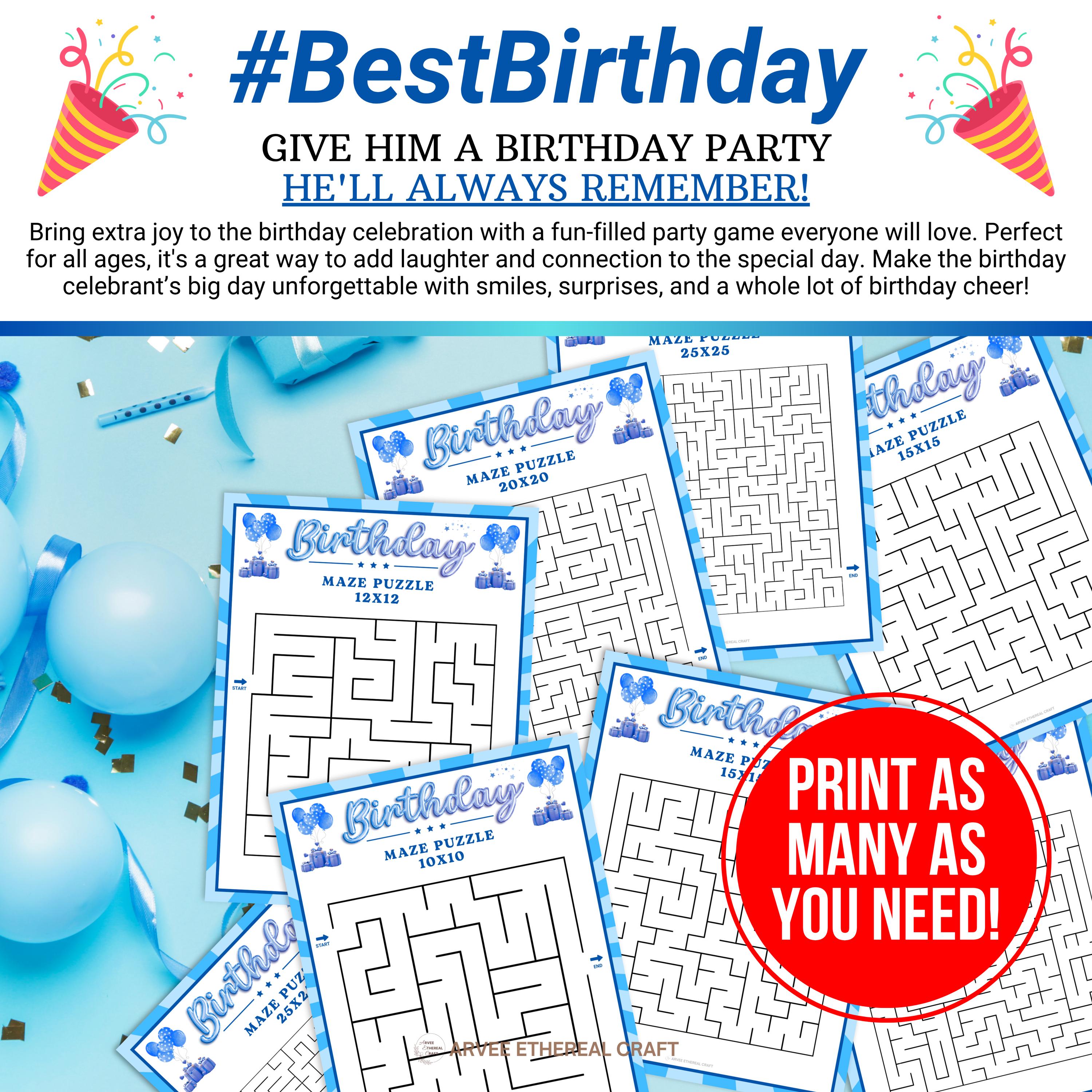 Birthday Maze Puzzle, Printable Maze Game, Labyrinth Game, Kids ...