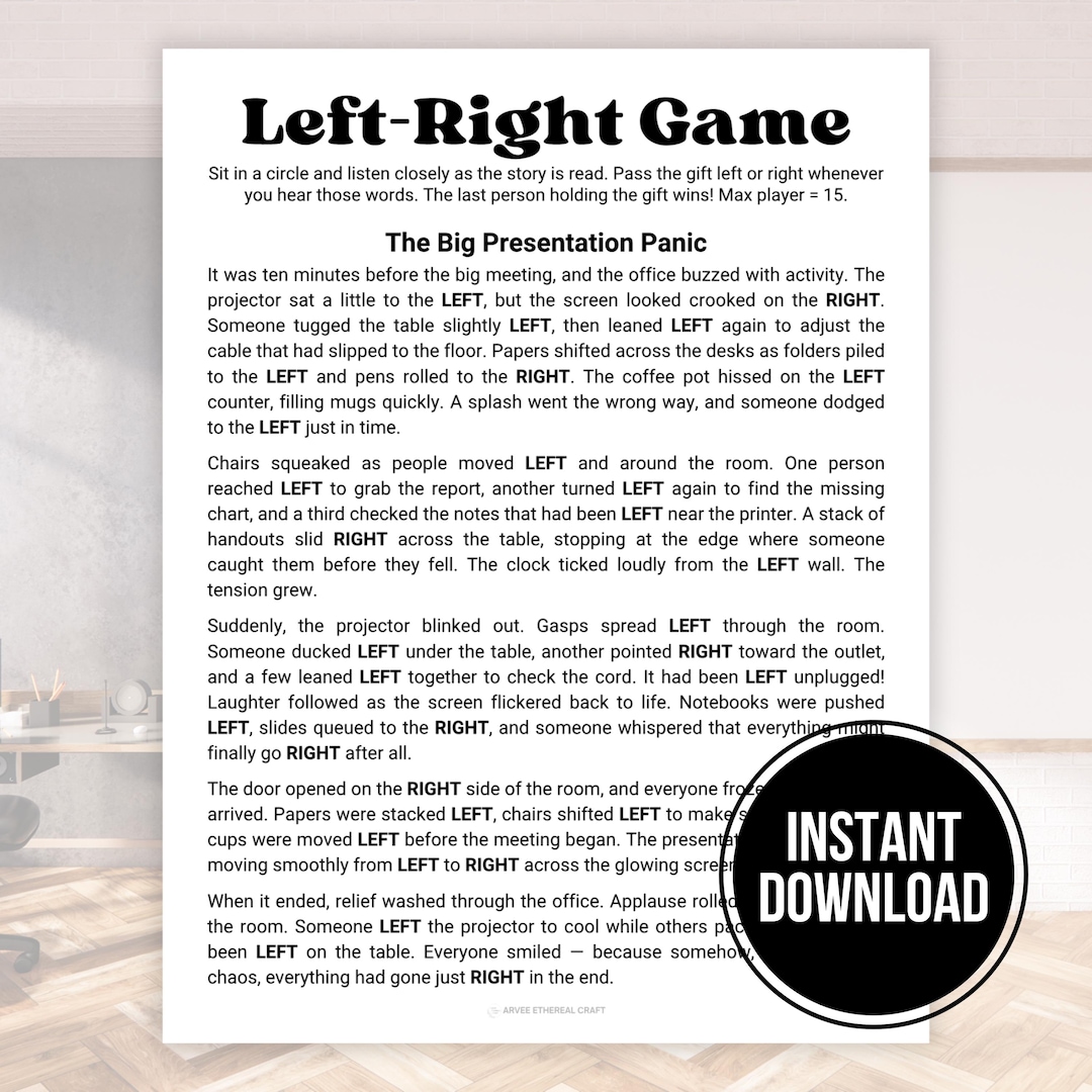 Office Party Team Building Games, Left Right Game, Printable Pass the ...