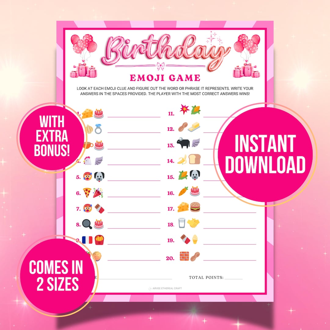 Birthday Emoji Game, Printable Emoji Quiz, Emoji Guessing Game, Guess ...