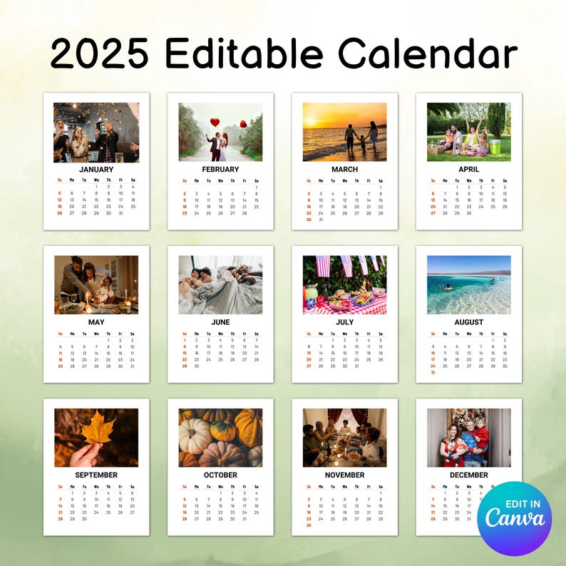 Photo Calendar Template, Custom Desk and Wall Calendar, 2025 ...