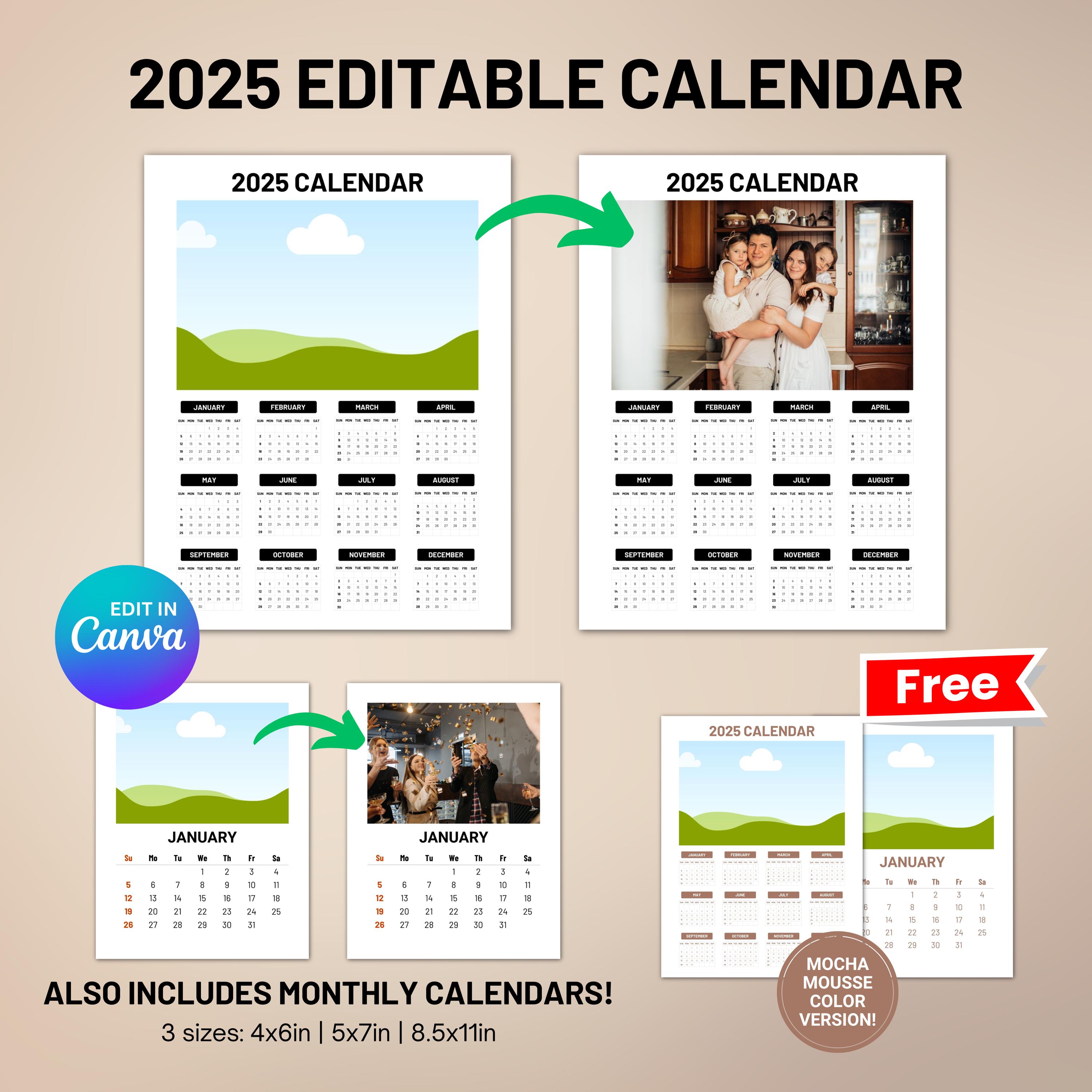 2025 Custom Photo Calendar Template, Personalized Calendar, Editable ...