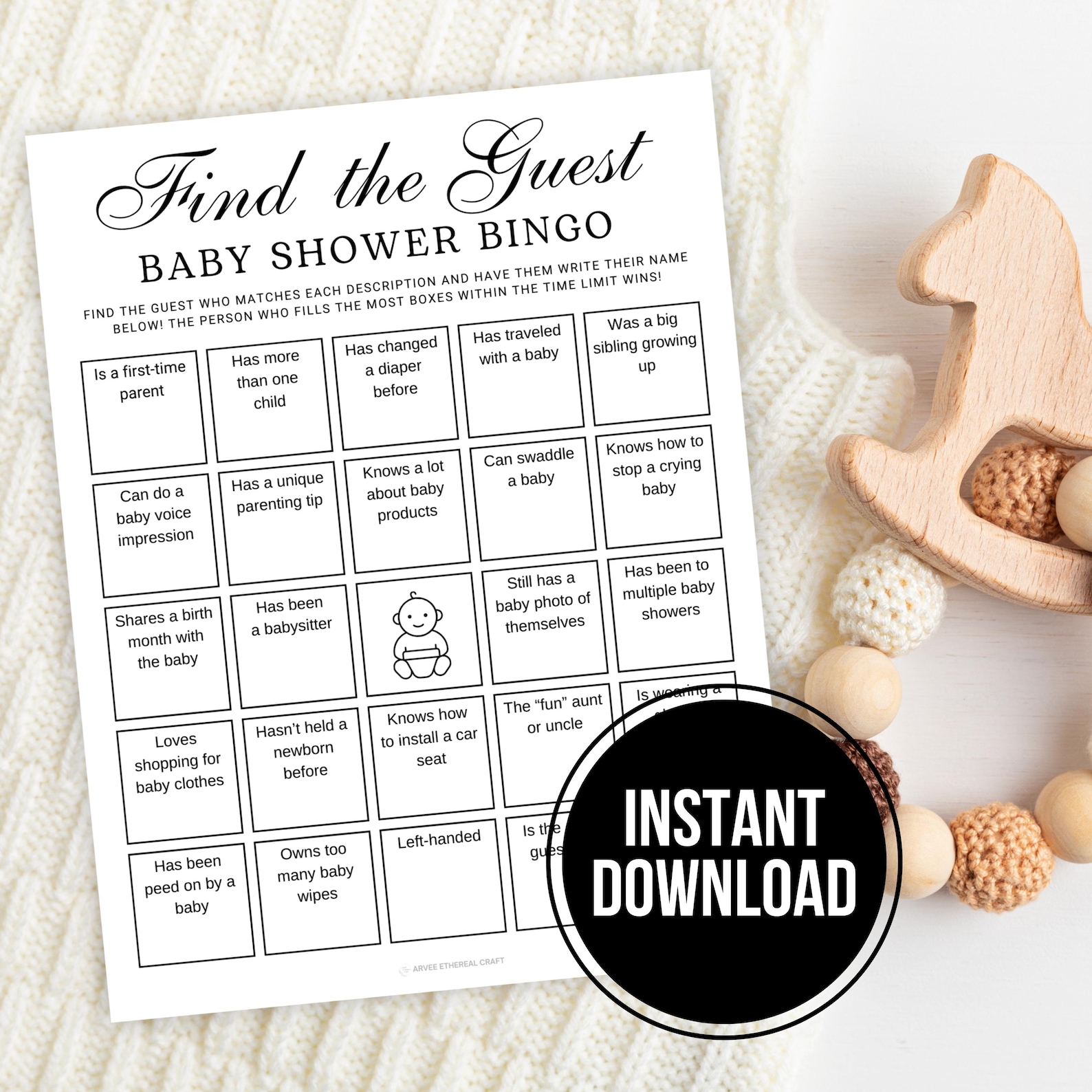 Baby Shower Find the Guest Bingo, Baby Shower Bingo, Printable Find ...