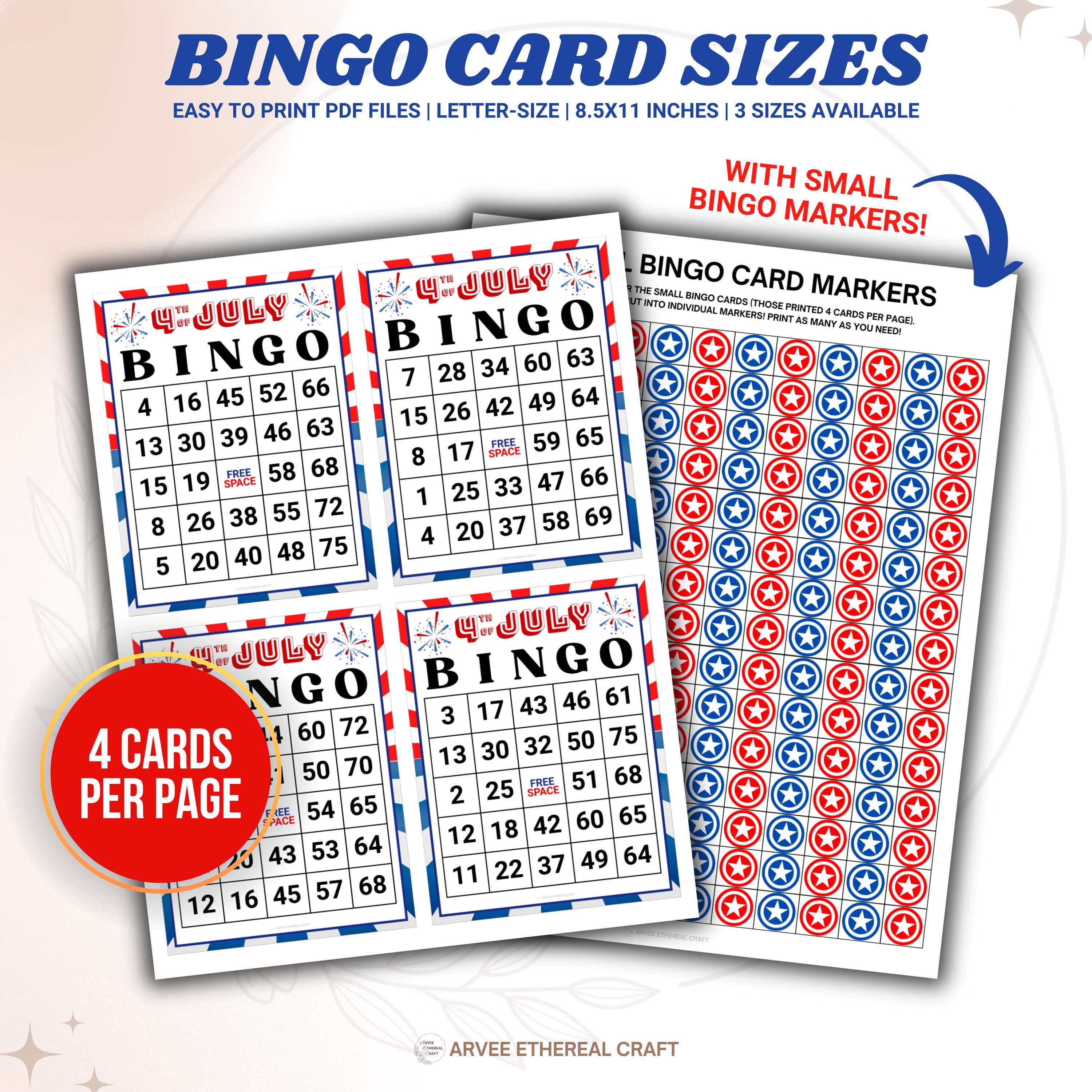 4th of July Bingo Cards Game, Printable 100 Patriotic Bingo Cards ...