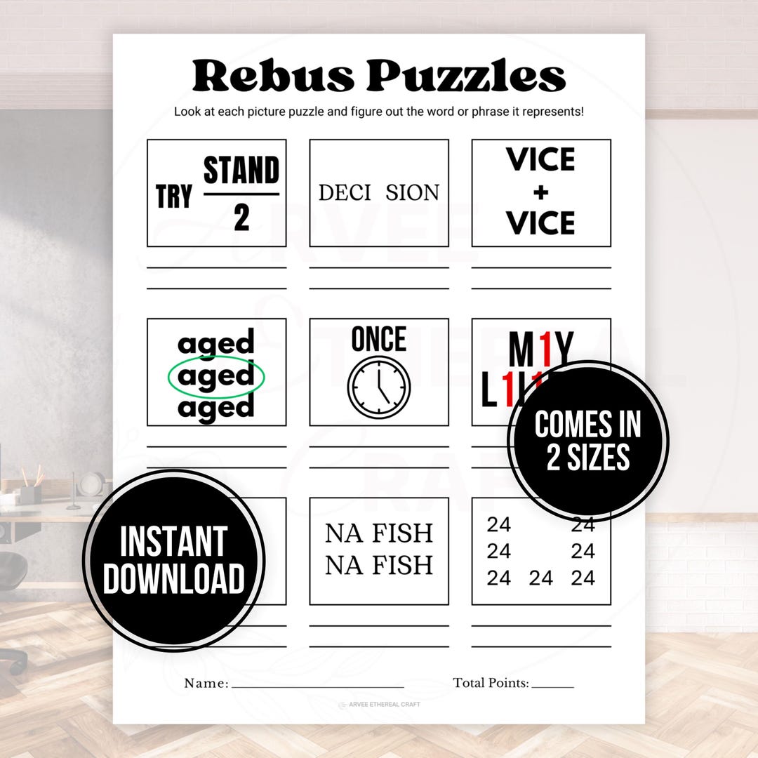 Printable Rebus Puzzles Game, Picture Puzzle Quiz, Rebus Games, Family ...