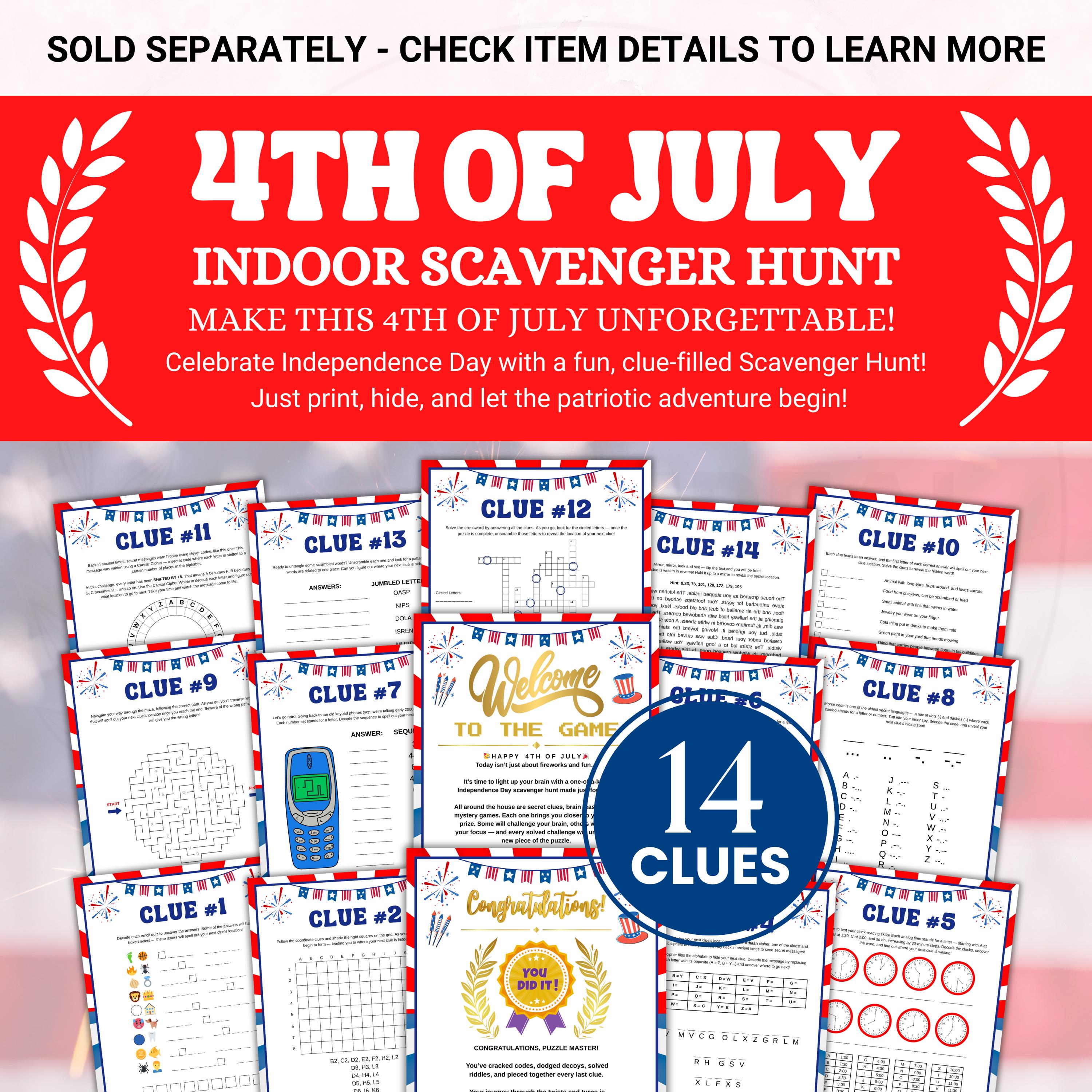 4th of July Photo Scavenger Hunt, Printable Outdoor Indoor Treasure ...