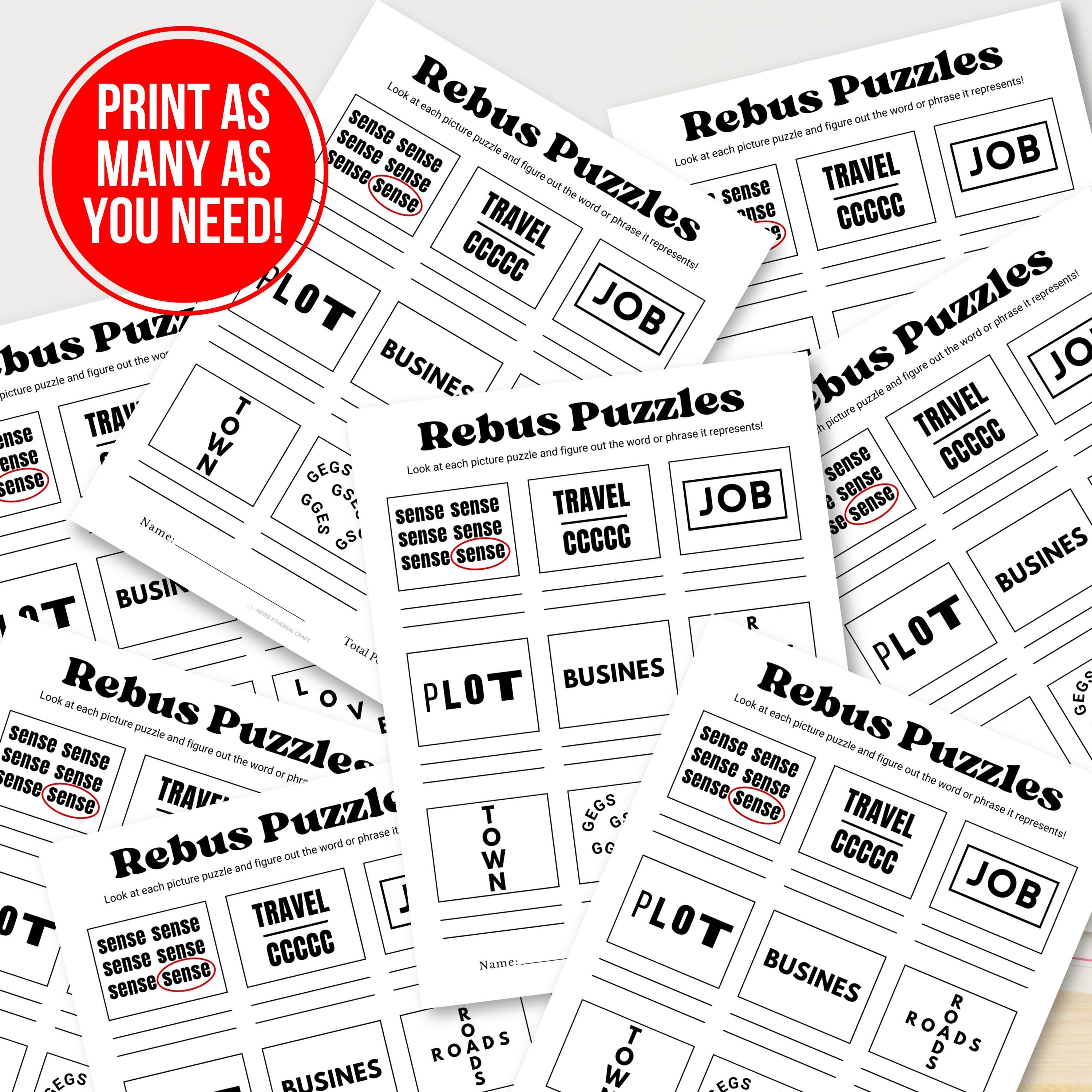 Printable Rebus Puzzles Game, Picture Puzzle Quiz, Rebus Games, Family ...