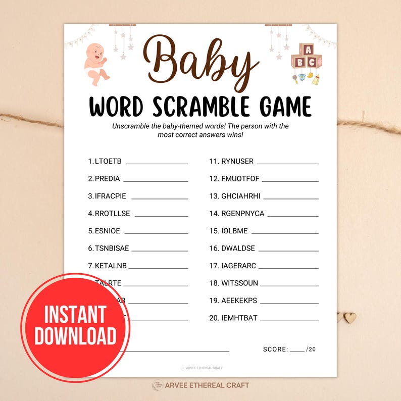 Baby Word Scramble Game, Baby Shower Puzzle, Scrambled Words Baby ...