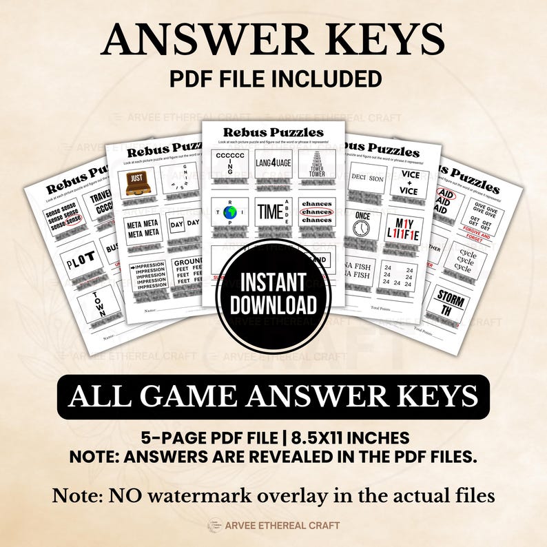 Printable Rebus Puzzles Game Bundle, Picture Puzzle Quiz Rebus Games ...