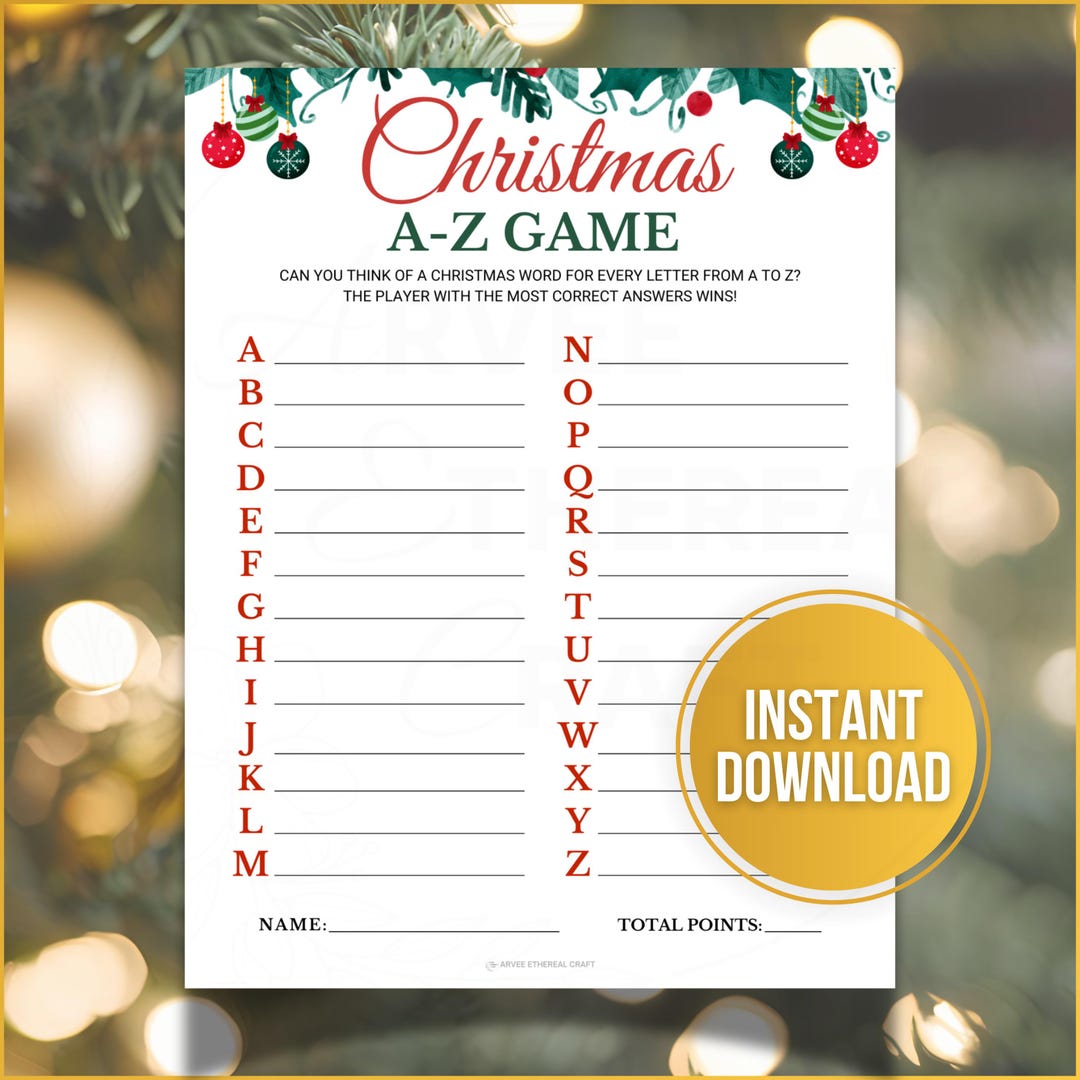 Christmas A to Z Game, Printable Alphabet Game, Christmas A-Z Game, ABC ...