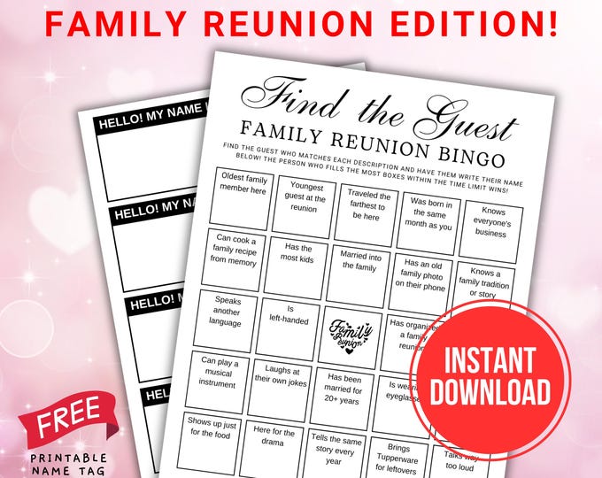 Editable Family Reunion Bingo, Family Reunion Games, Find the Guest ...