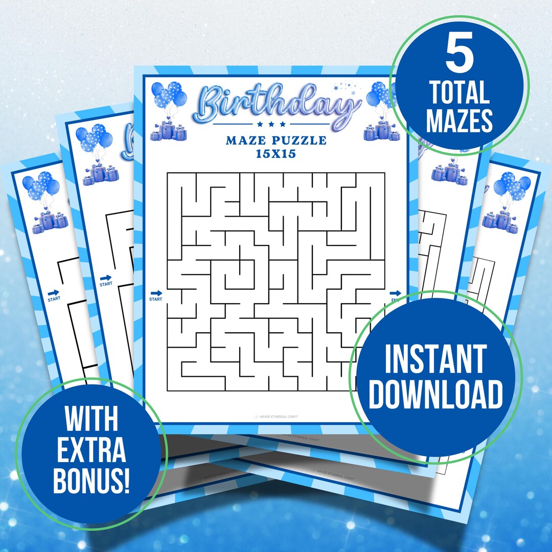 Maze Puzzle, Birthday Printable Maze Game, Labyrinth Game, Kids ...