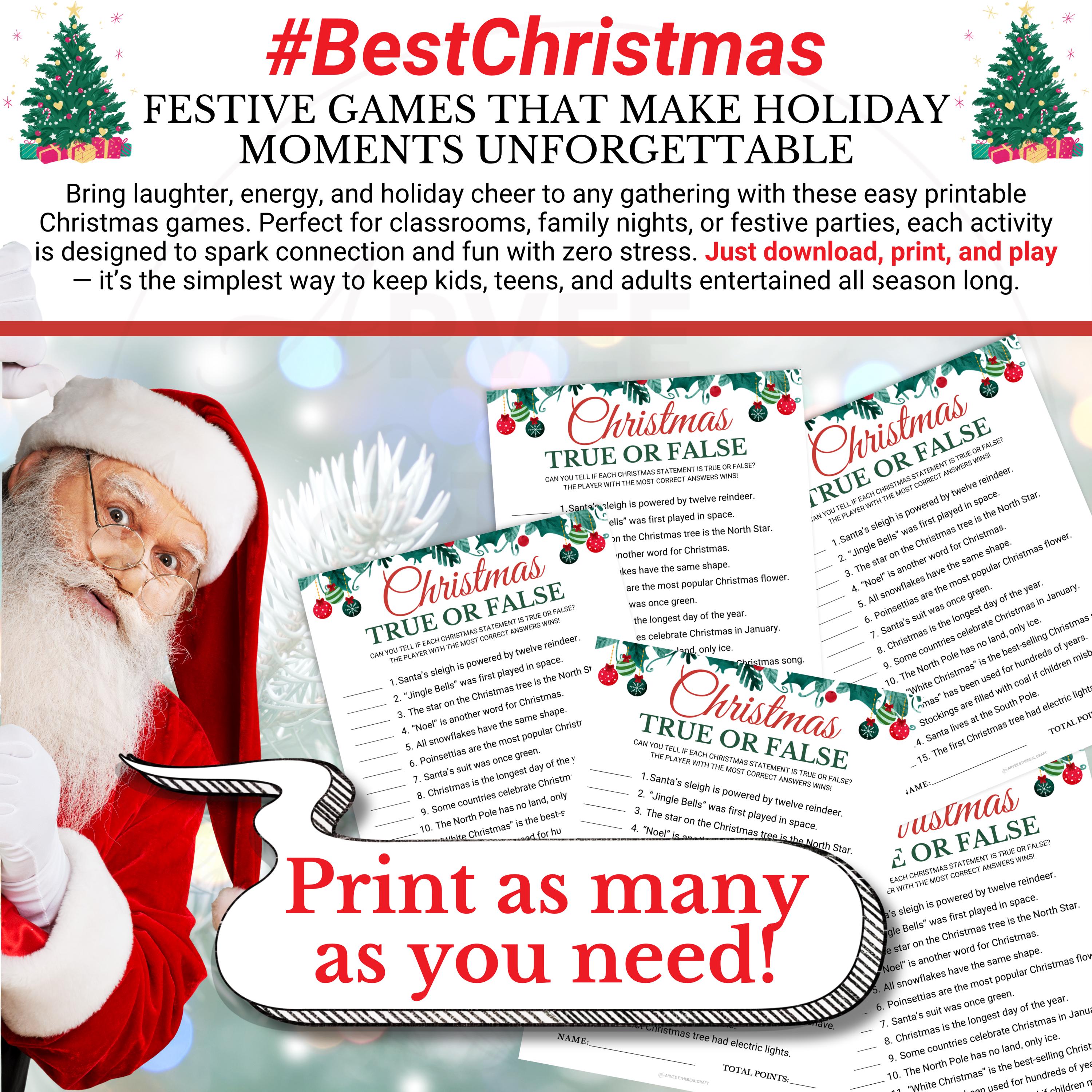 Christmas True or False Game, Printable Christmas Trivia Games, General ...