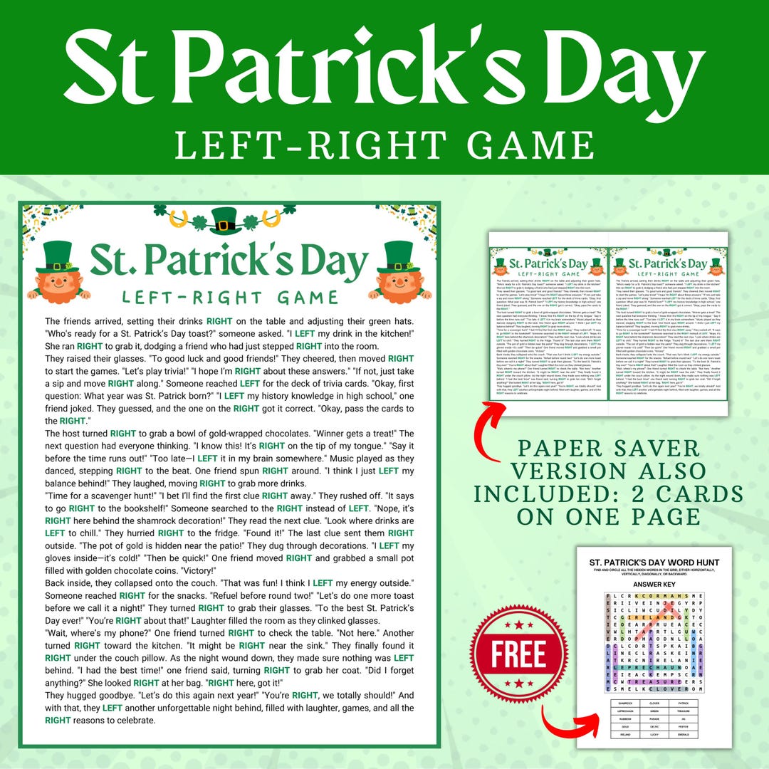 St Patricks Day Left Right Game, Pass the Prize Gift Present Game ...