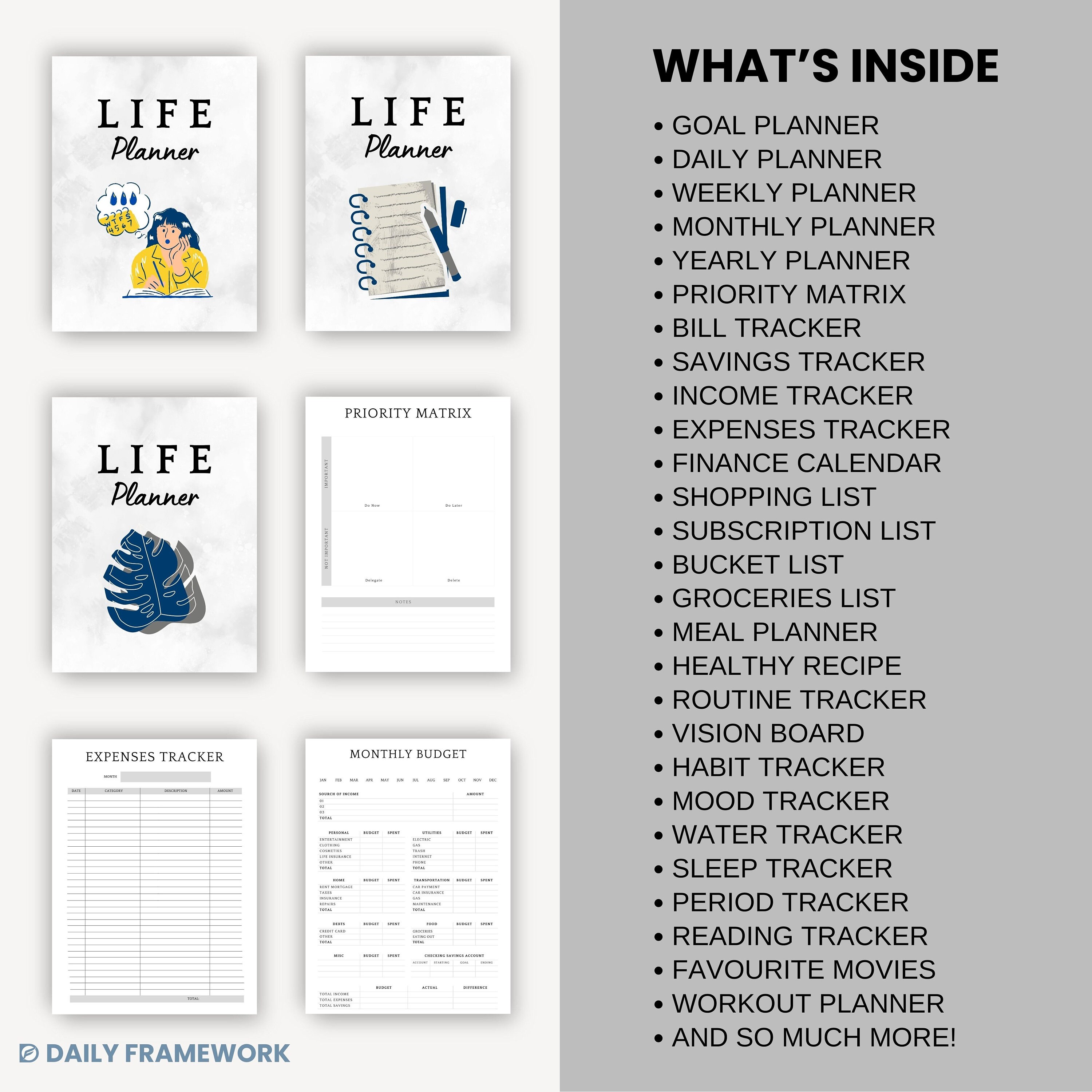 Editable Life Planner, Printable Undated Daily Weekly Monthly Self Care ...