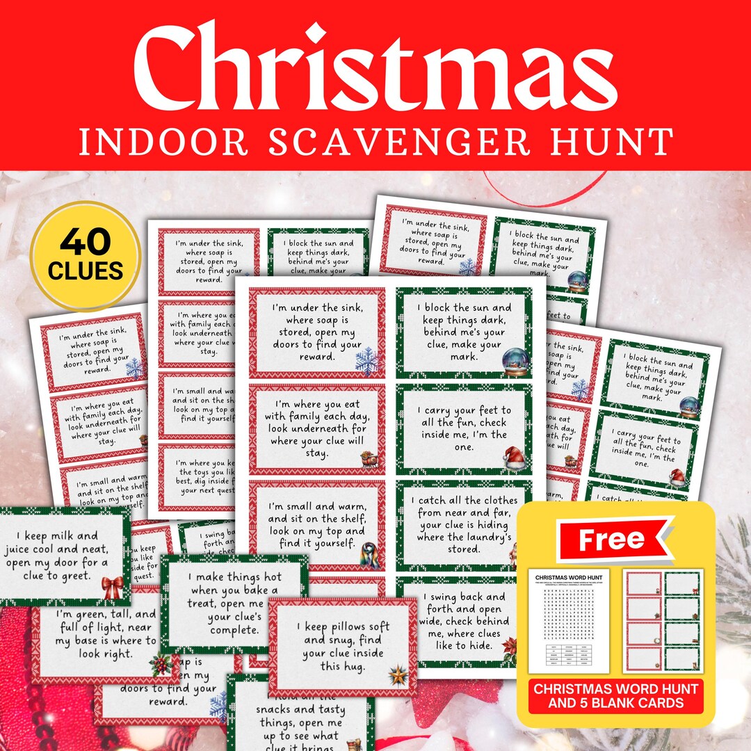 Christmas Scavenger Hunt, Indoor Christmas Treasure Hunt Kids, Family ...