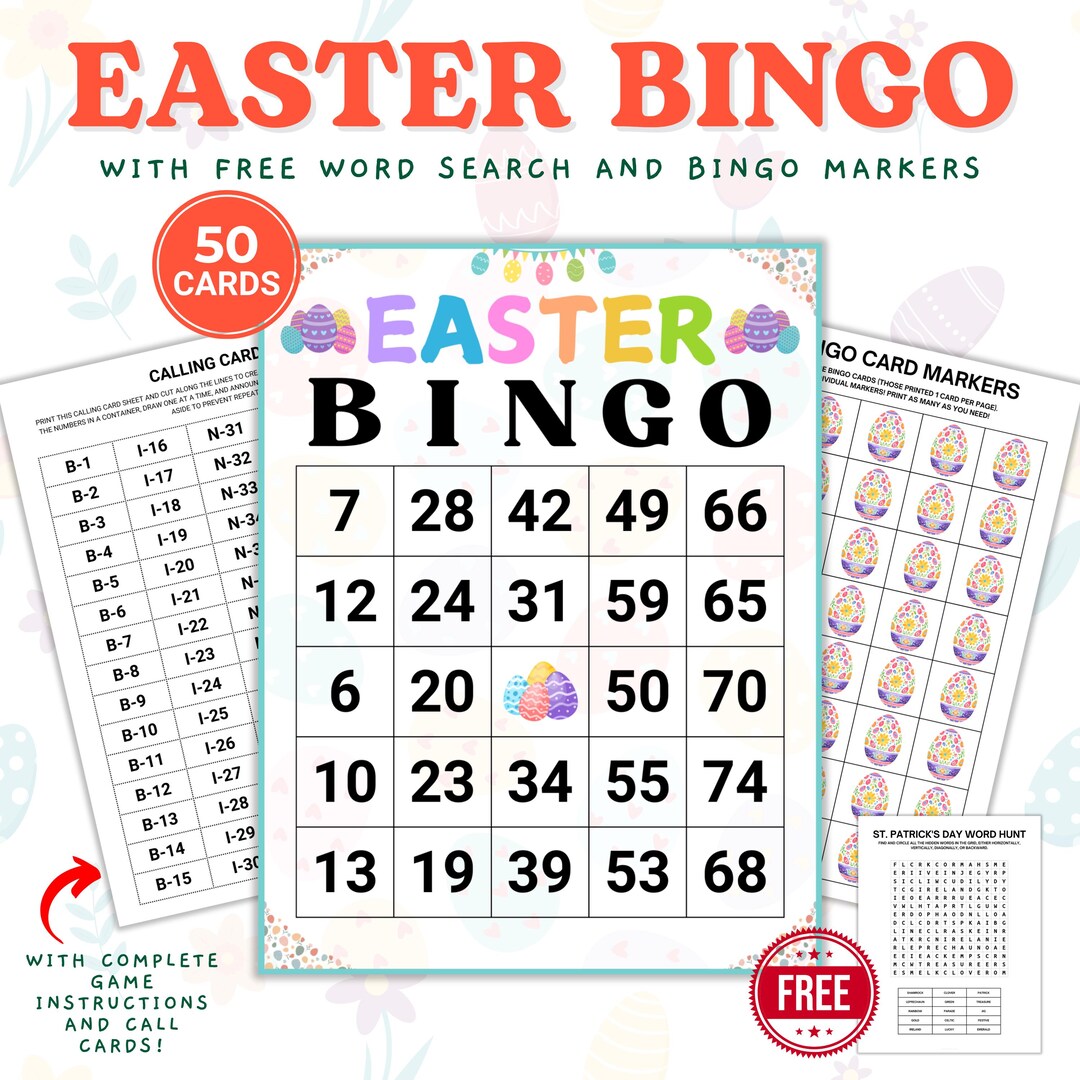 Easter Bingo Cards Game, 50 Bingo Cards Easter Sunday Holiday Bingo ...