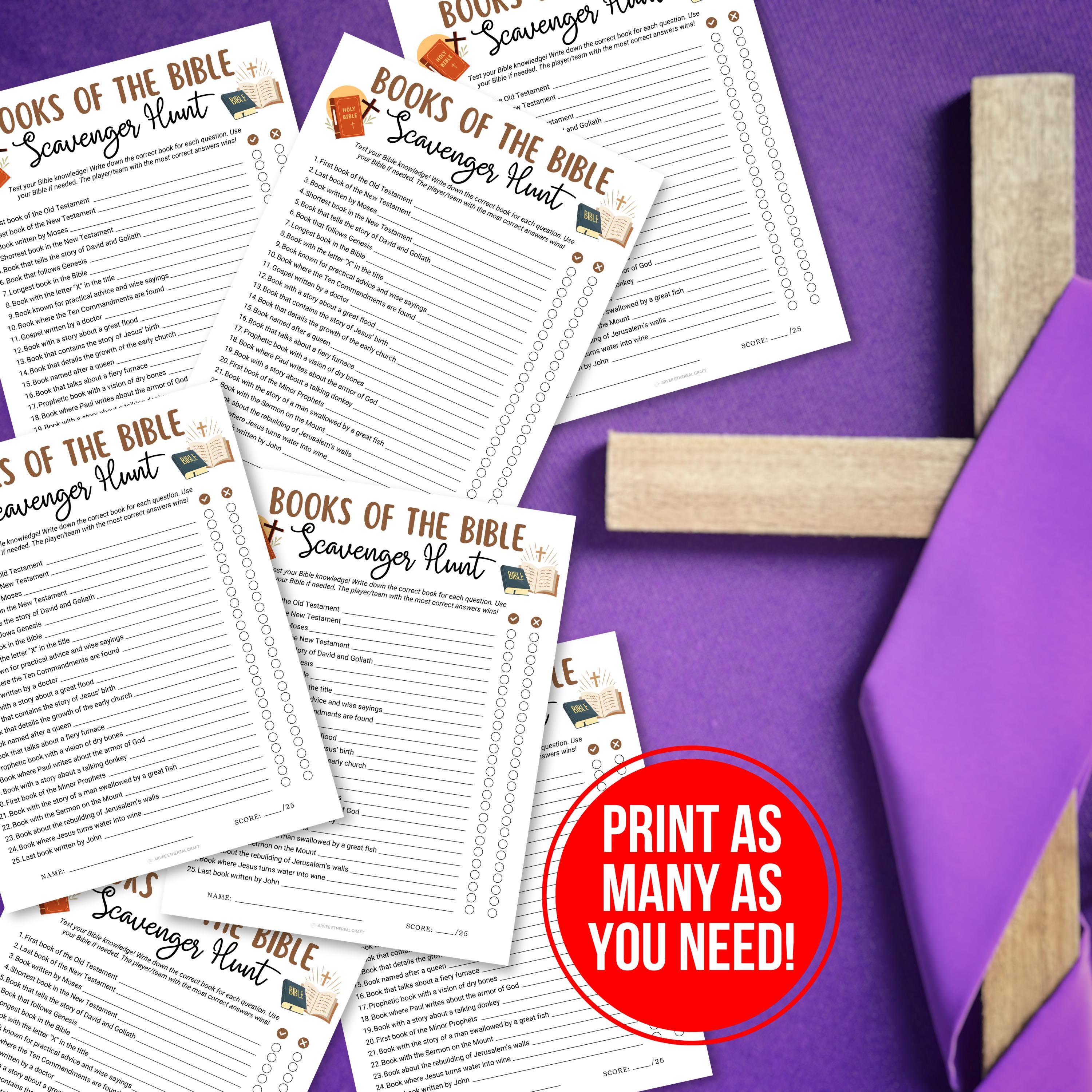 Books of the Bible Scavenger Hunt Game, Printable Church Women Ministry ...