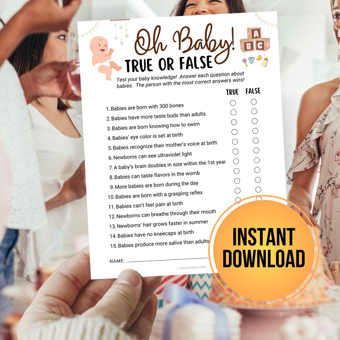 True or False Baby Shower Game, Oh Baby Printable Virtual Baby Shower ...