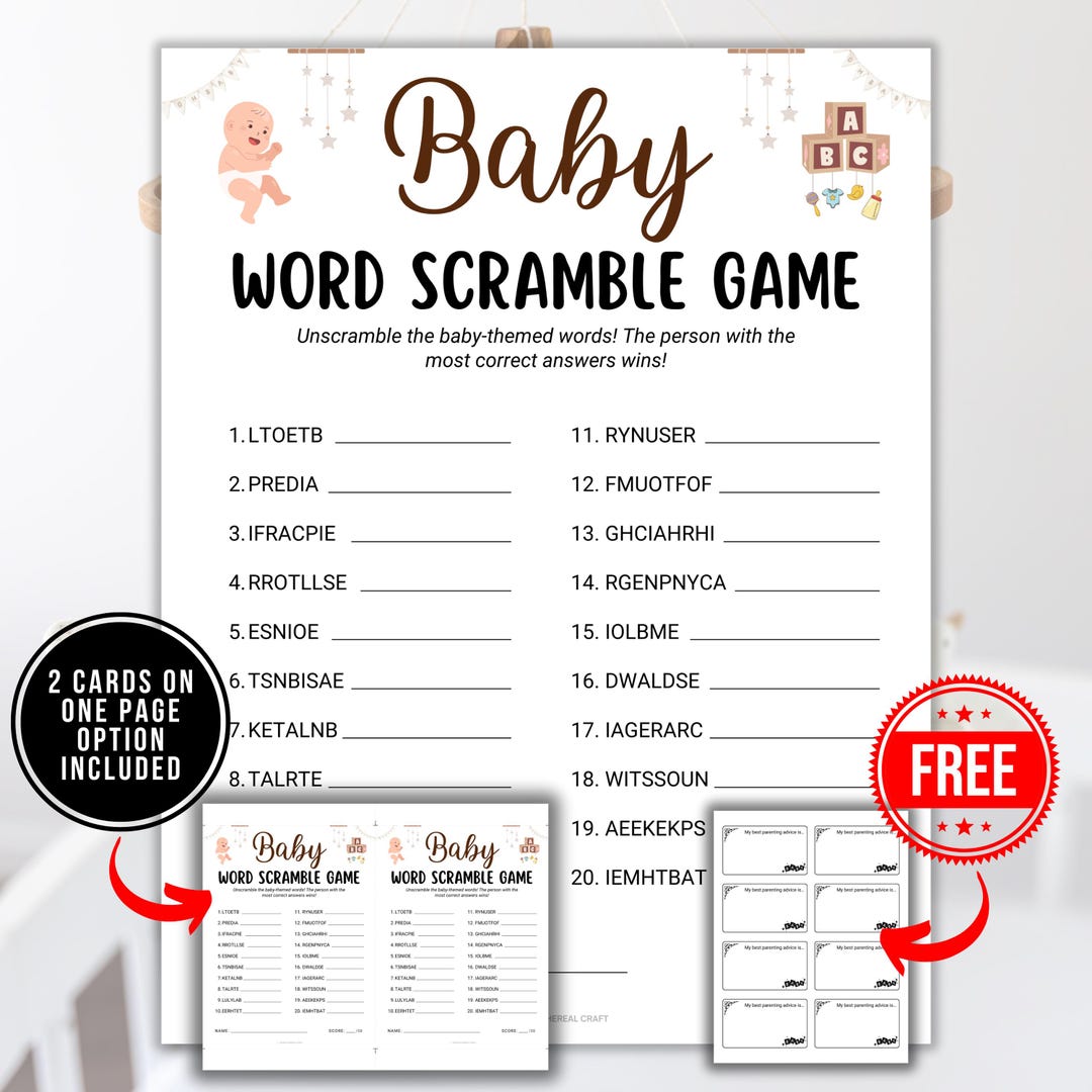 Baby Word Scramble Game, Baby Shower Puzzle, Scrambled Words Baby ...