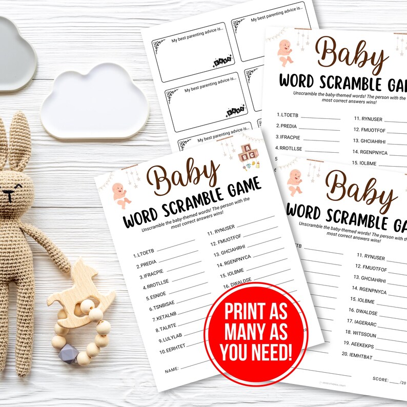 Baby Word Scramble Game, Baby Shower Puzzle, Scrambled Words Baby ...