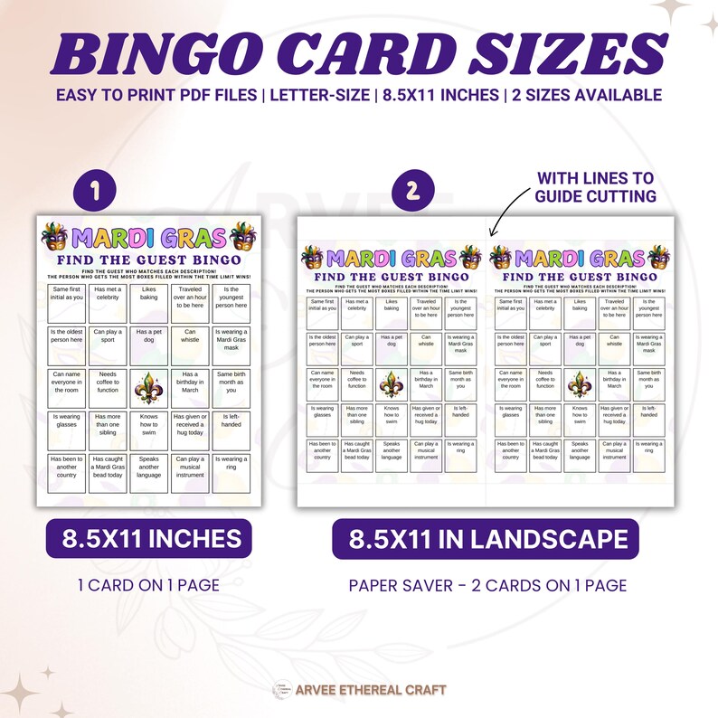 Mardi Gras Find the Guest Bingo Card Game, Mingle Bingo, Holiday Human ...