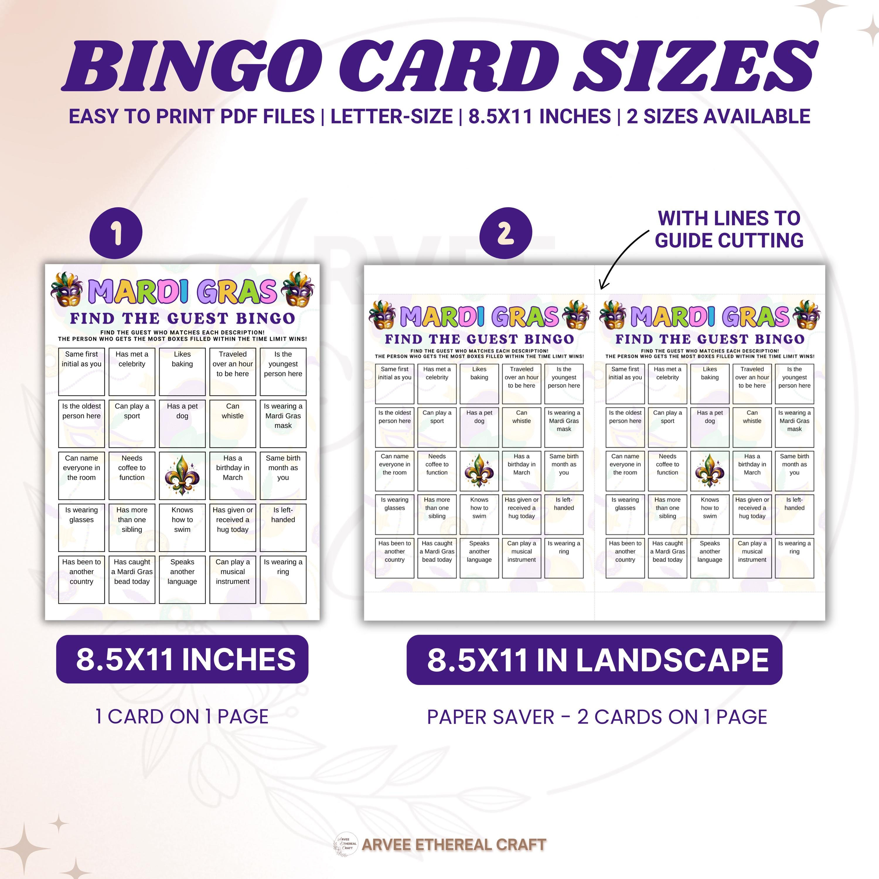 Mardi Gras Find the Guest Bingo Card Game, Mingle Bingo, Holiday Human ...