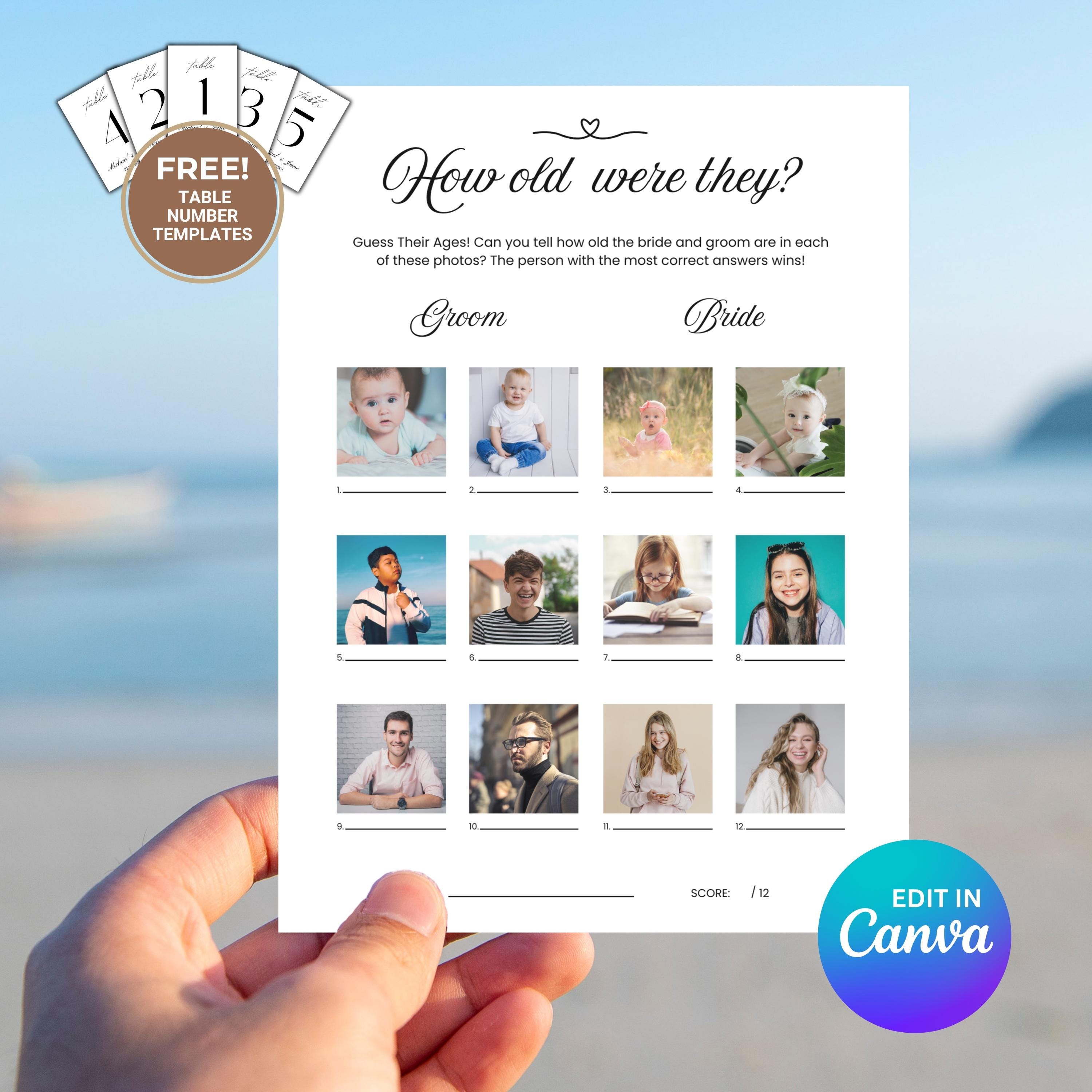 How Old Were They Game, Wedding Table Games, Printable Bridal Shower ...