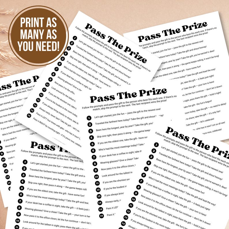 Office Party Games, Pass the Prize Game, Printable Gift Exchange Pass ...