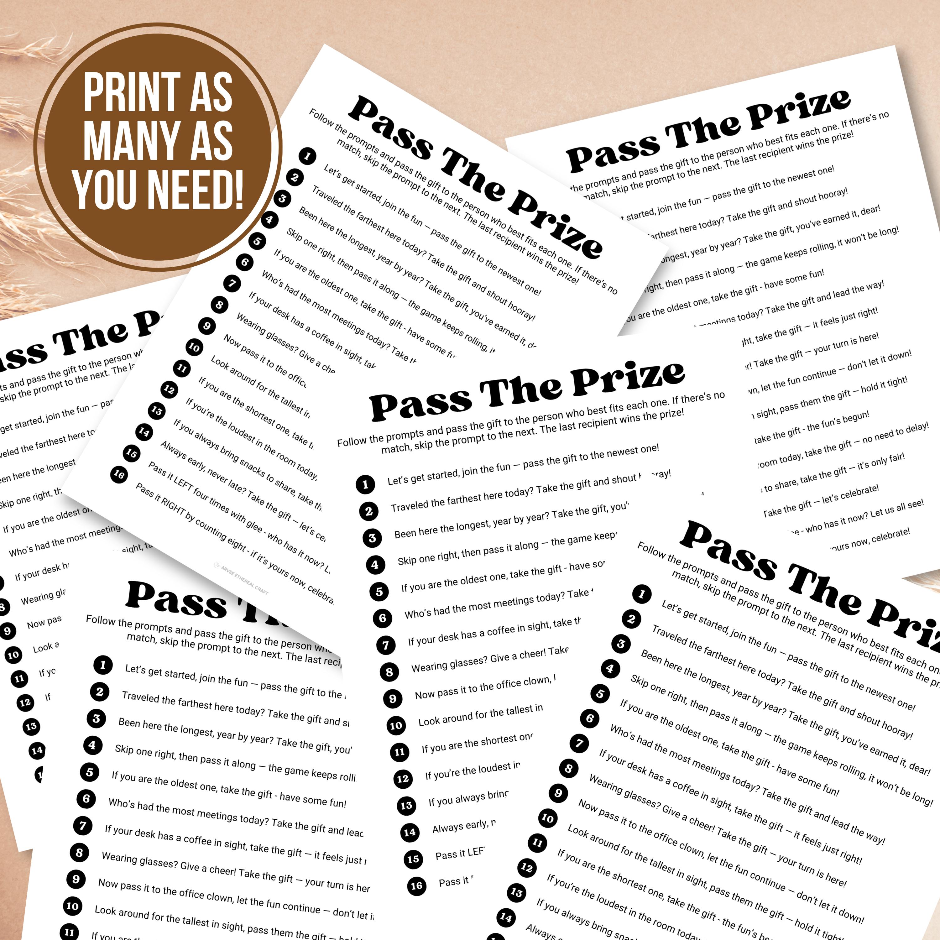 Office Party Games, Pass the Prize Game, Printable Gift Exchange Pass ...