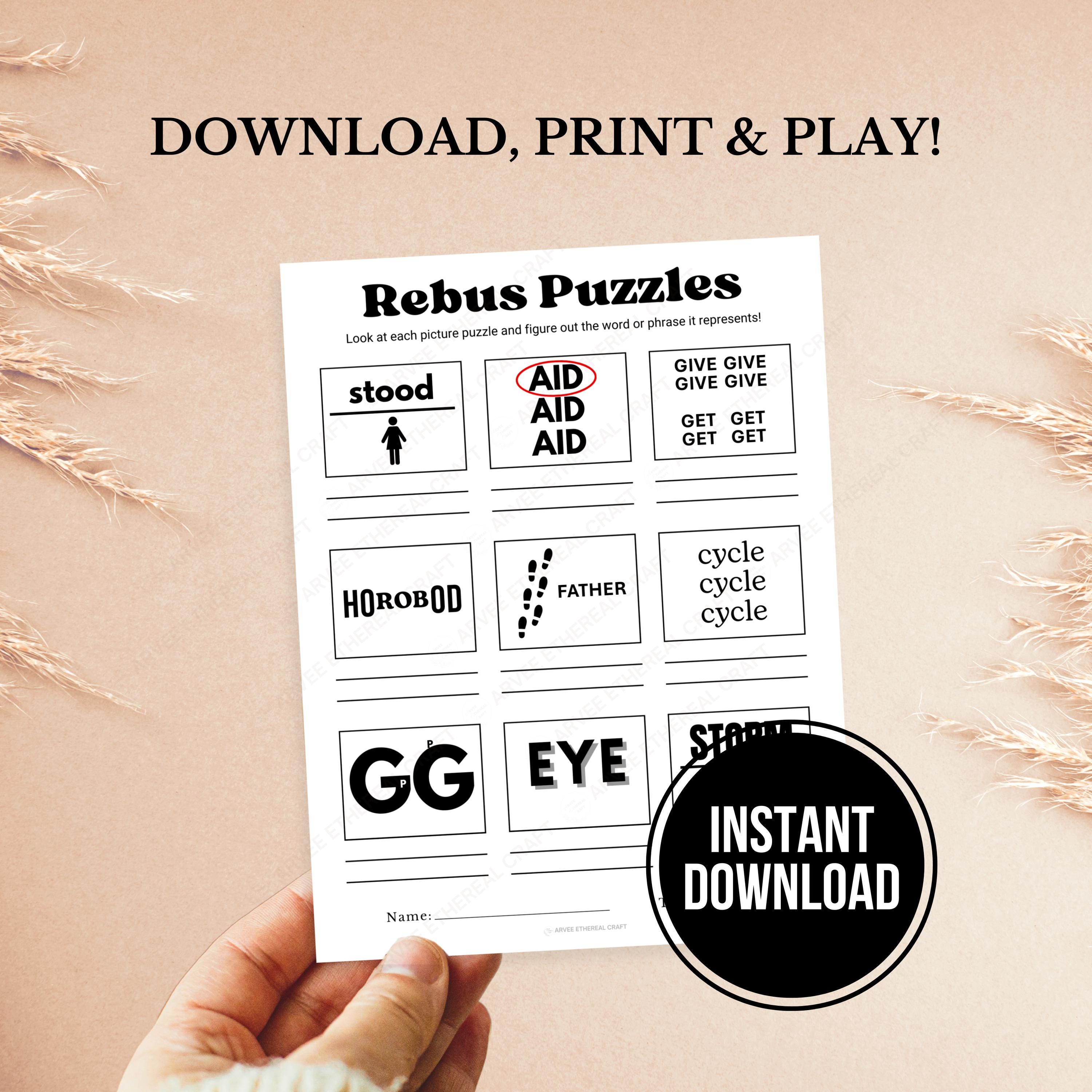 Printable Rebus Puzzles Game, Picture Puzzle Quiz, Rebus Games, Family ...