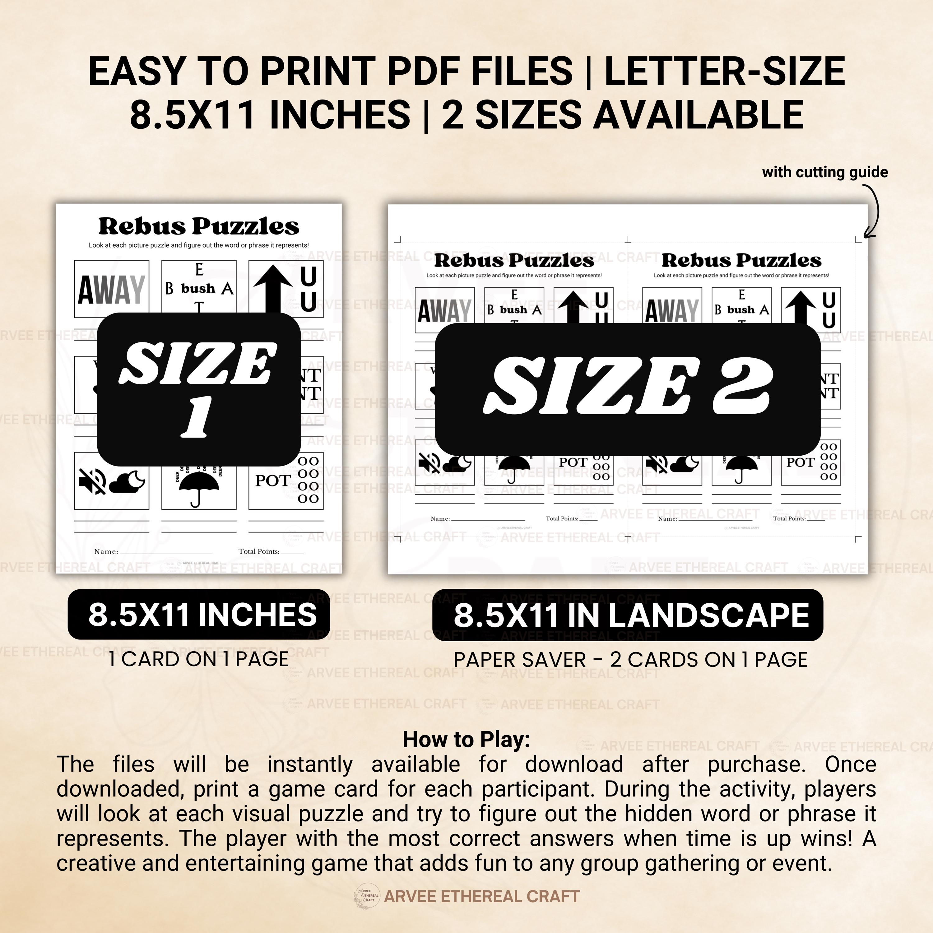 Rebus Word Puzzles Printable, Picture Puzzle Quiz Game, Brain Teaser ...