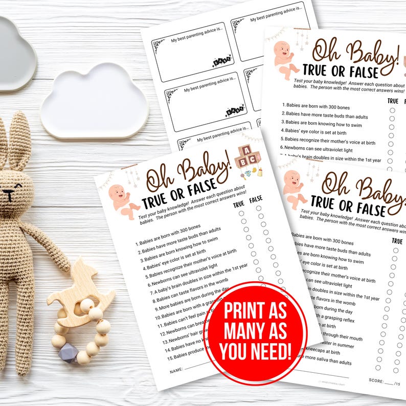 Oh Baby True or False Baby Shower Game, Printable Virtual Baby Shower ...