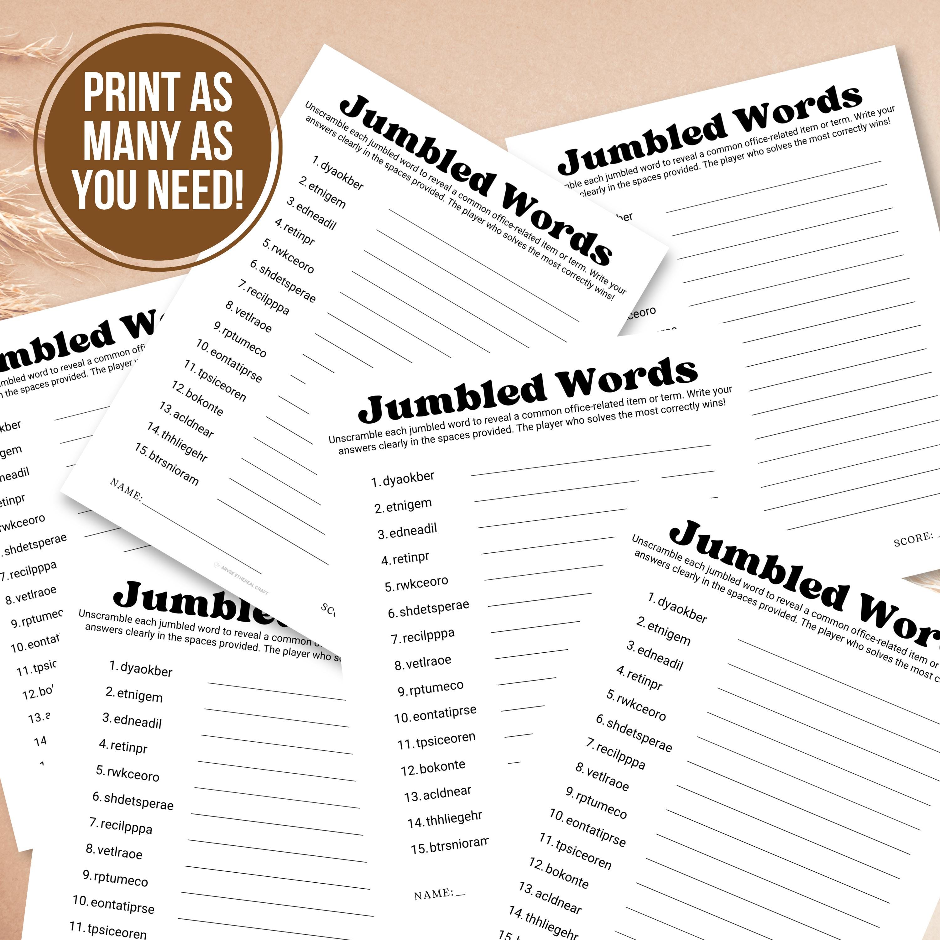 Scrambled Words Game, Printable Jumbled Words Game, Word Scramble Game ...