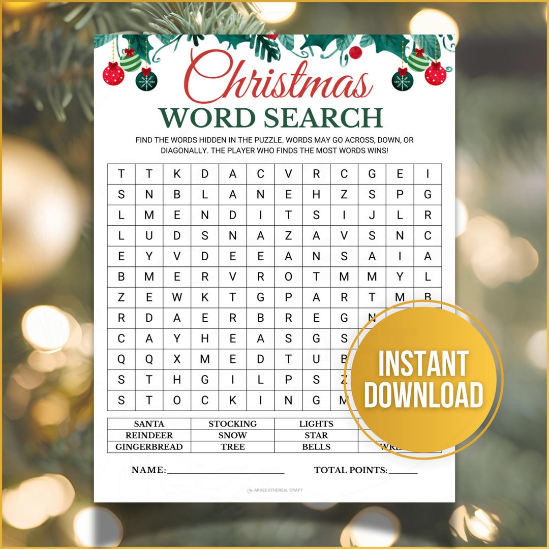 Christmas Word Search Game, Printable Christmas Word Hunt Game, Word ...