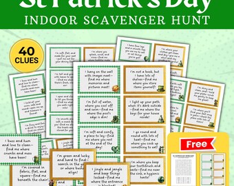 St. Patricks Day Scavenger Hunt for Kids, Indoor Treasure Hunt Clues ...
