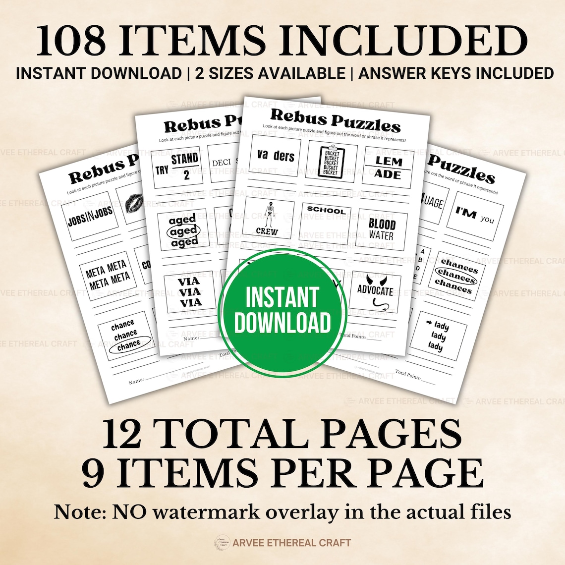 100+ Printable Rebus Puzzles Game Bundle, Picture Puzzles Quiz, Rebus ...
