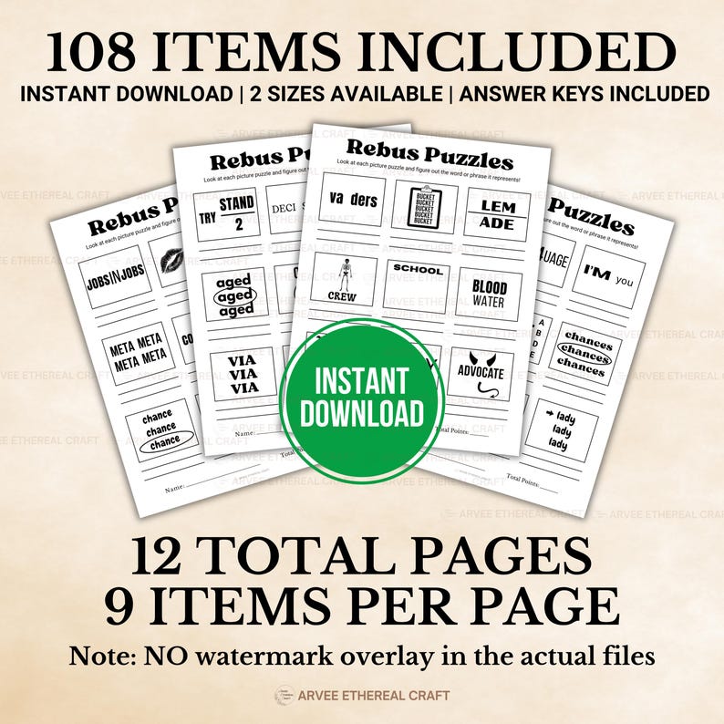 100+ Printable Rebus Puzzles Game Bundle, Picture Puzzles Quiz, Rebus ...