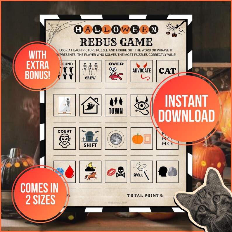 Printable Halloween Rebus Game, Rebus Puzzles, Picture Puzzle Quiz ...