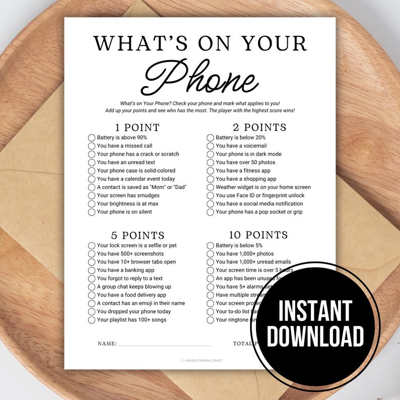 What’s on Your Phone Game, Printable Cell Phone Game, Family Reunion ...