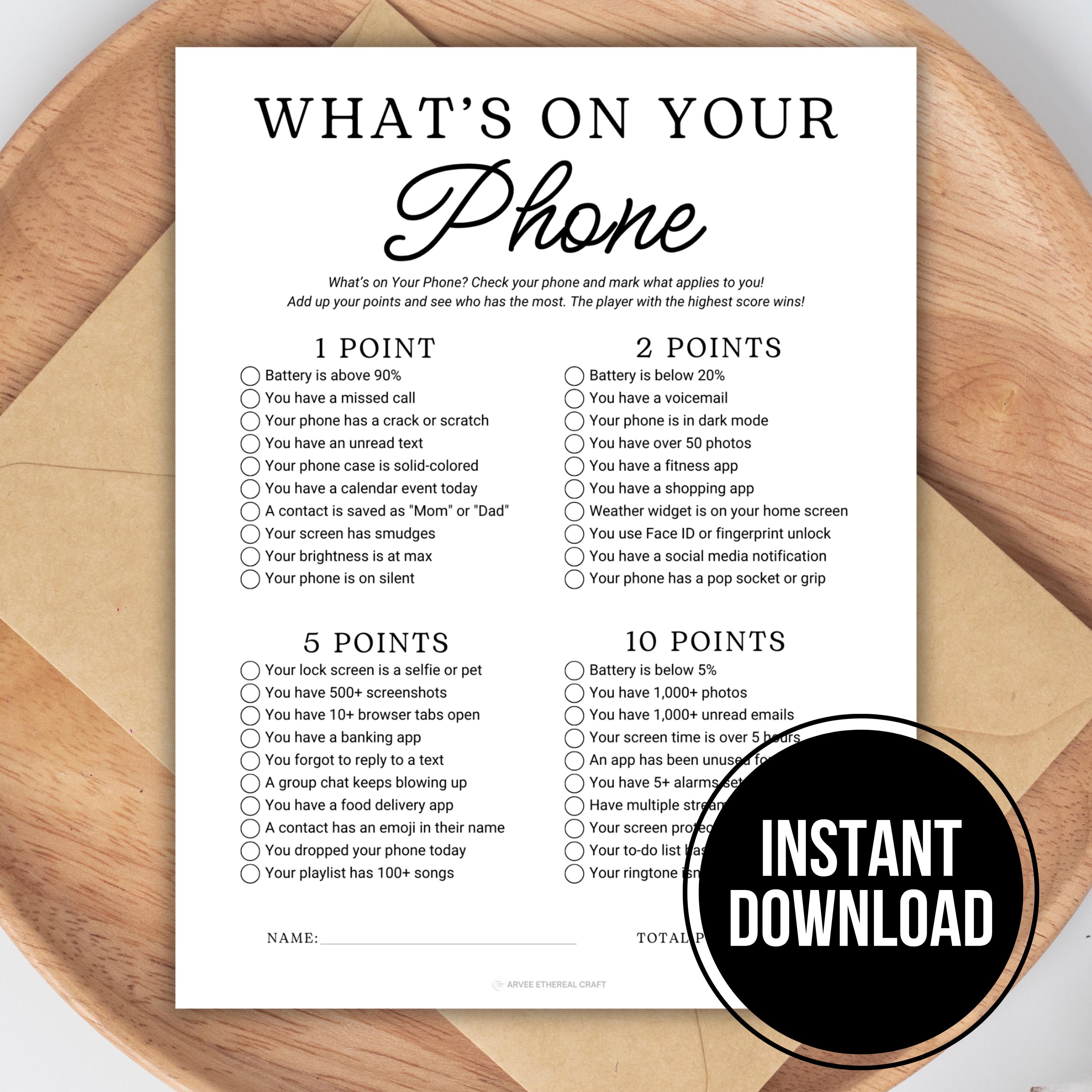 What’s on Your Phone Game, Printable Cell Phone Game, Family Reunion ...
