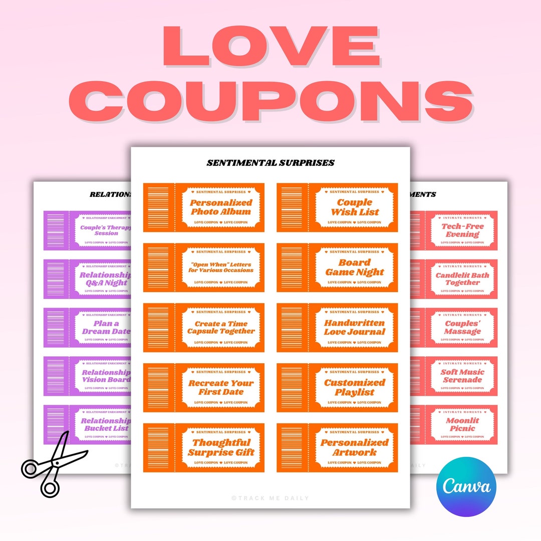 Love Coupons Printable, Editable Canva Template, Valentines Day Coupon ...