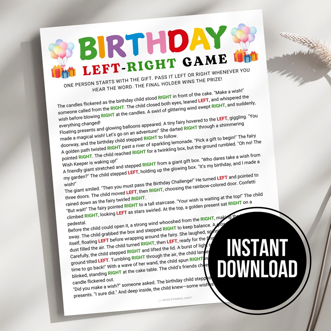 Birthday Left Right Games, Printable Pass the Gift Present Game, Gift ...