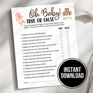 Oh Baby True or False Baby Shower Game, Printable Virtual Baby Shower ...