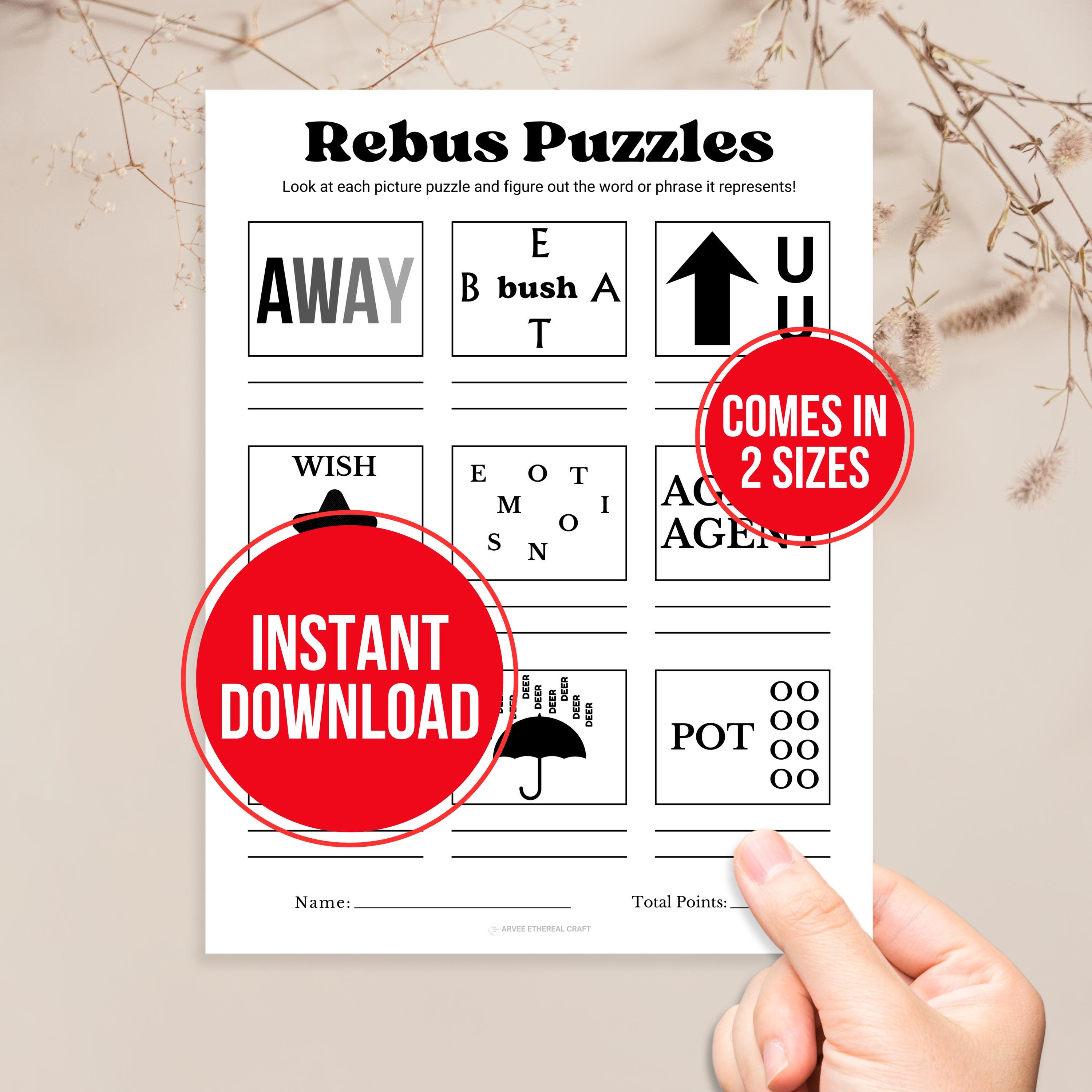 Rebus Word Puzzles Printable, Picture Puzzle Quiz Game, Brain Teaser ...