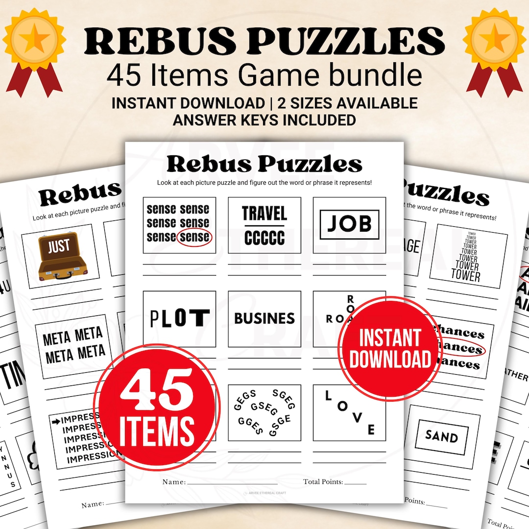 Printable Rebus Puzzles Game Bundle, Picture Puzzle Quiz Rebus Games ...