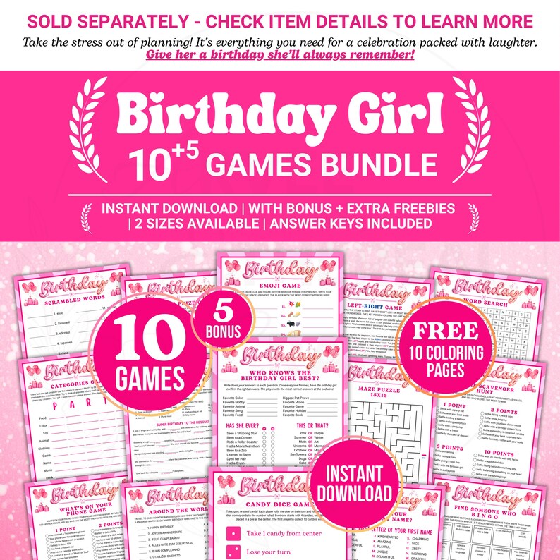 Bingo Cards Game, Pink Girl Printable Birthday Party 100 Bingo Game ...